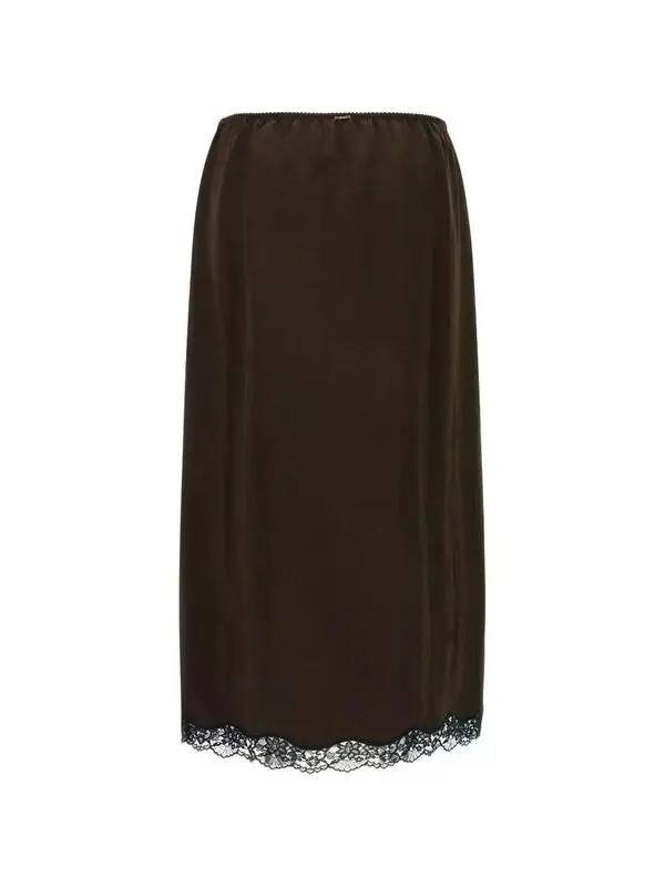 TWINSET Midi Froissé Satin And Lace Skirt - Brown