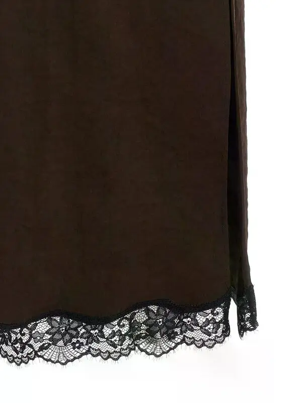 TWINSET Midi Froissé Satin And Lace Skirt - Brown