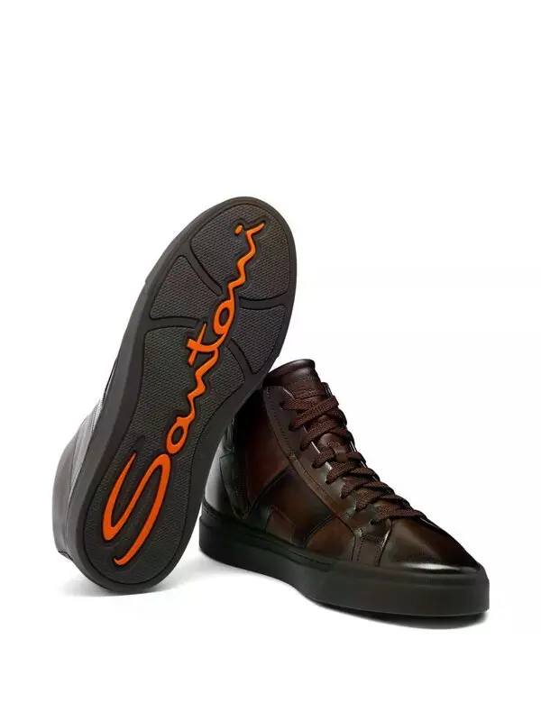 Santoni Double-buckle Leather High-top Sneakers