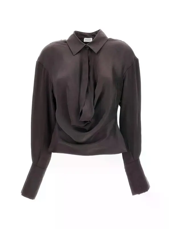 Andamane Lilia Draped-neck Long-sleeve Blouse