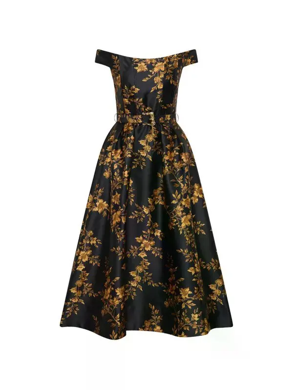 Rebecca Vallance Off-the-shoulder Gilded Floral Midi Dress