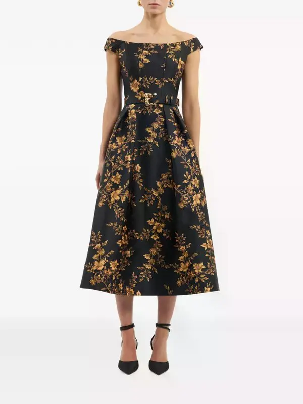 Rebecca Vallance Off-the-shoulder Gilded Floral Midi Dress