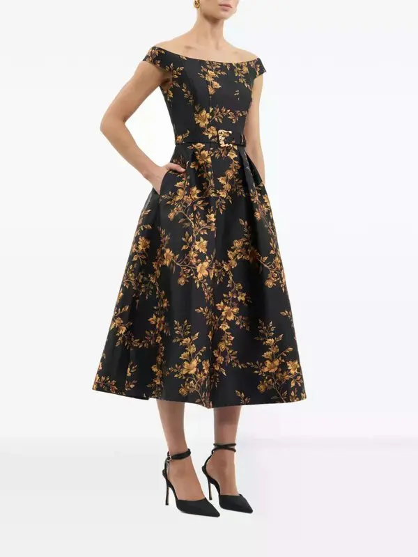 Rebecca Vallance Off-the-shoulder Gilded Floral Midi Dress