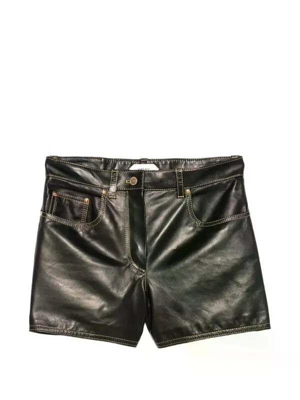 Versace Belt-loops Leather Shorts - Black