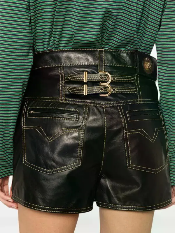 Versace Belt-loops Leather Shorts