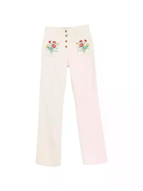 Valentino Garavani Ivory Floral Embroidered Jeans