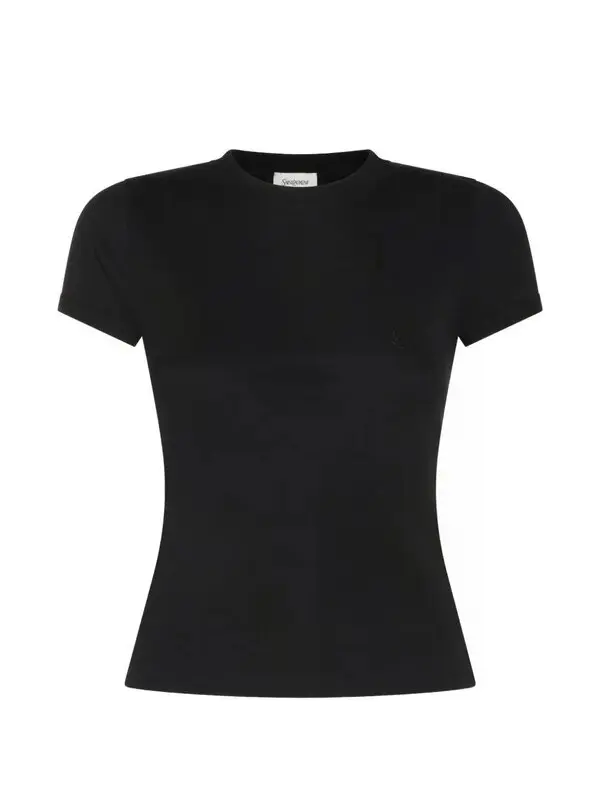 Saint Laurent Cassandre Embroidered T-shirt - Black