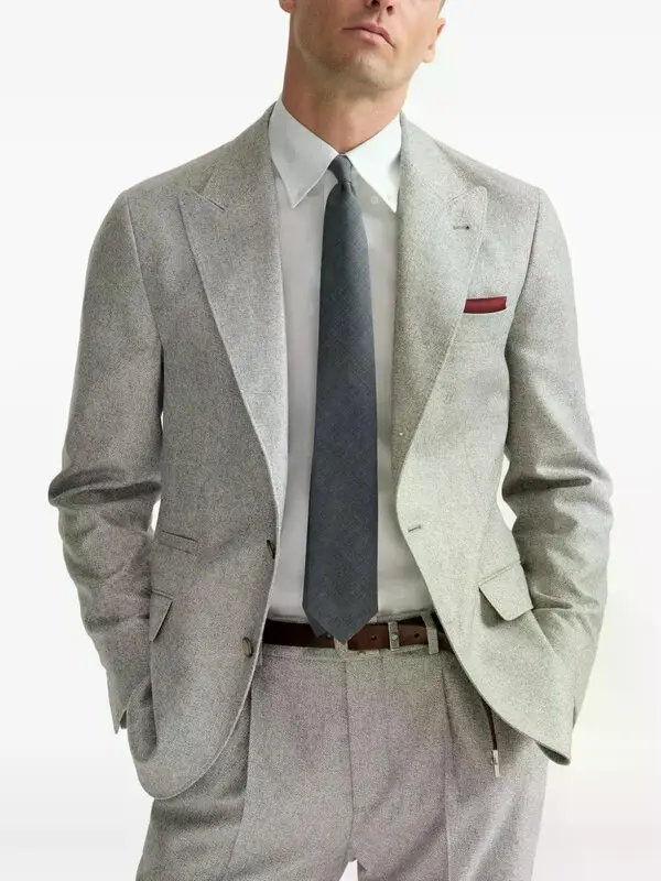Brunello Cucinelli Silk And Cashmere Cavalry Tweed Deconstructed Blazer With Large Peak Lapels