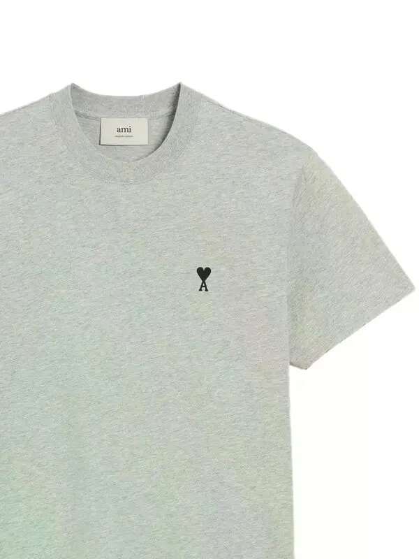 AMI Paris Cotton T-shirt With De Coeur Embroidery - Grey
