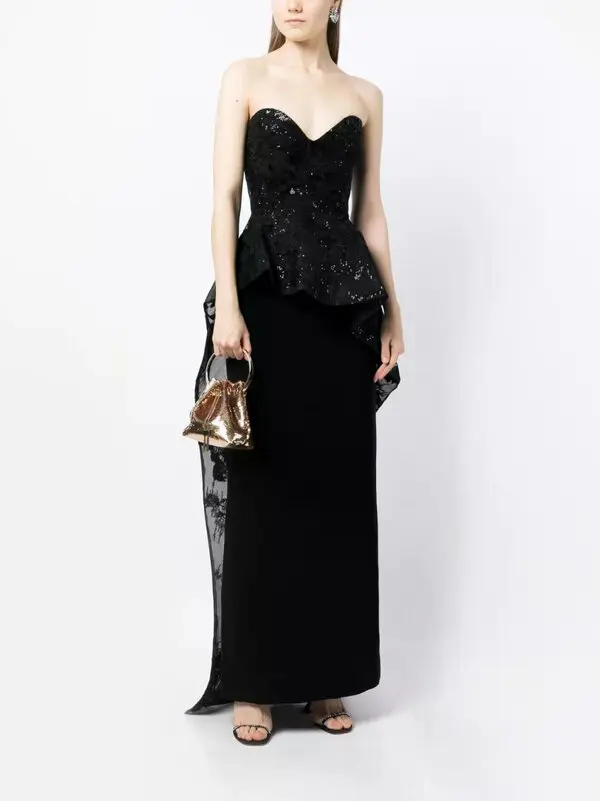 SAIID KOBEISY Strapless Embroidered Maxi Dress