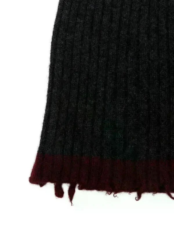 UMA WANG Ribbed Knit Beanie Hat With Frayed Edge - Grey