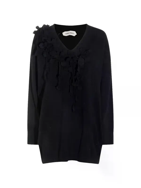 Alberta Ferretti Floral-appliqué V-neck Mini Dress