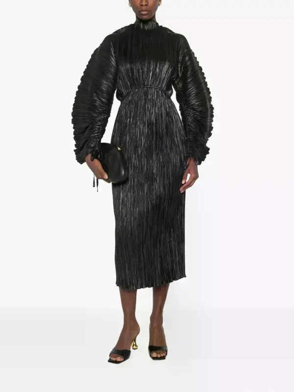 Cult Gaia Freda Plissé-effect Balloon-sleeve Midi Dress