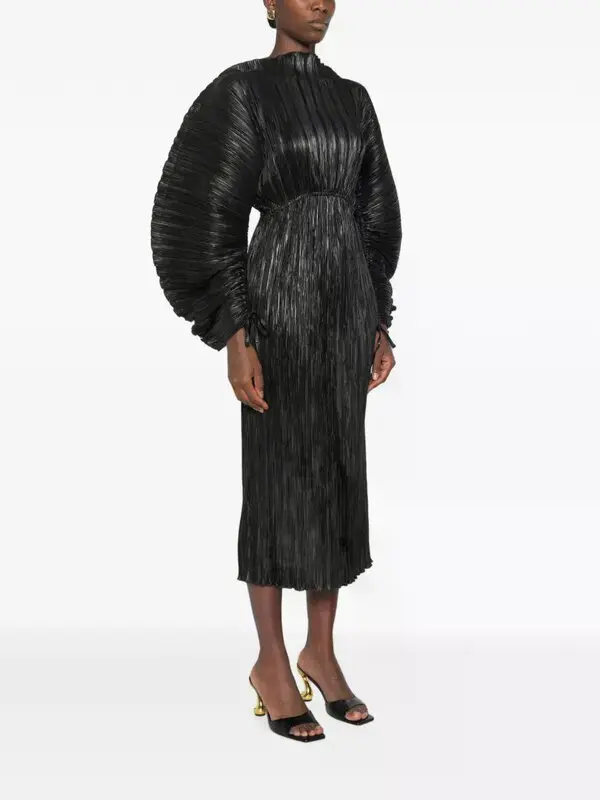 Cult Gaia Freda Plissé-effect Balloon-sleeve Midi Dress
