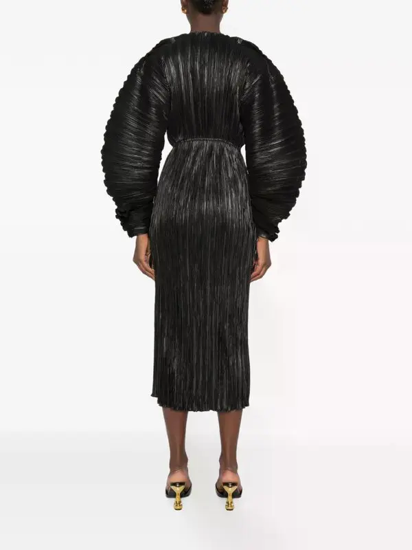 Cult Gaia Freda Plissé-effect Balloon-sleeve Midi Dress