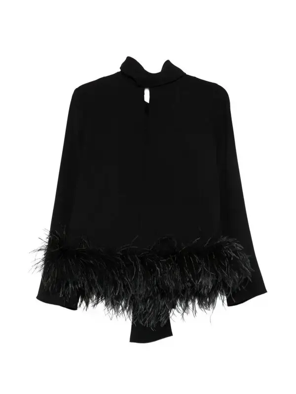 P.a.r.o.s.h Feather-trim Pussy-bow Blouse - Black