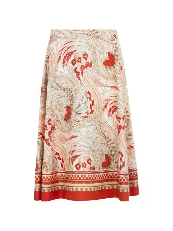 FERRAGAMO Rooster-print Long Skirt - Neutrals