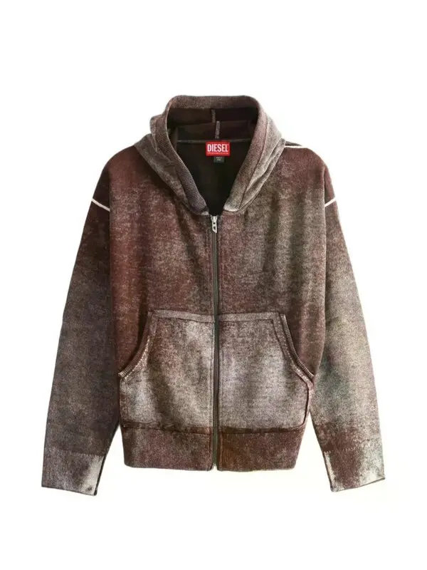 DIESEL® Wool Hooded Cardigan With Reverse Print
