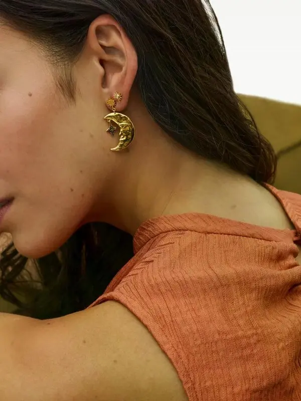 OTTOMAN HANDS Crescent Moon Star Drop Earrings