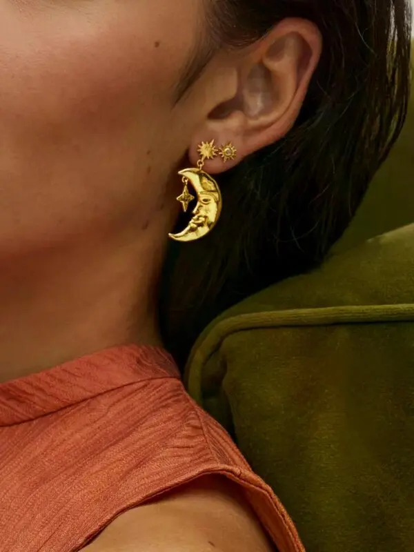 OTTOMAN HANDS Crescent Moon Star Drop Earrings