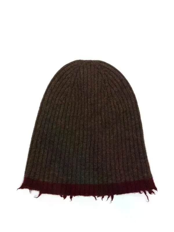 UMA WANG Ribbed Knit Beanie Hat With Frayed Edge