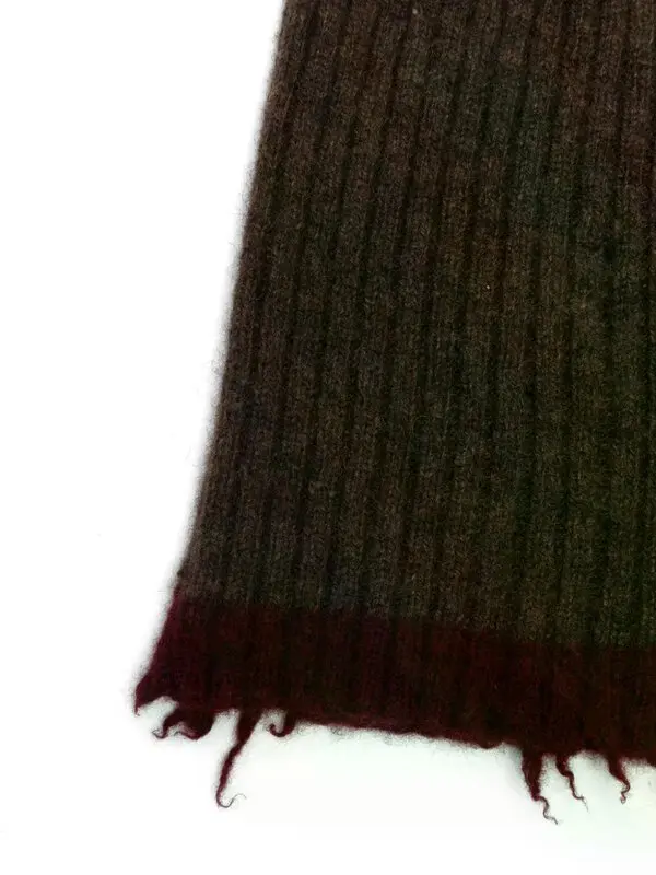 UMA WANG Ribbed Knit Beanie Hat With Frayed Edge
