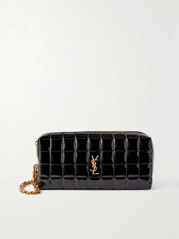 Saint Laurent Cassandre Carré Matelassé Patent Faux-leather Pouch - Black