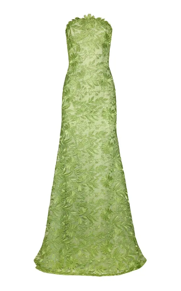 Naeem Khan Metallic Lace Strapless Fit-and-flare Gown - Green