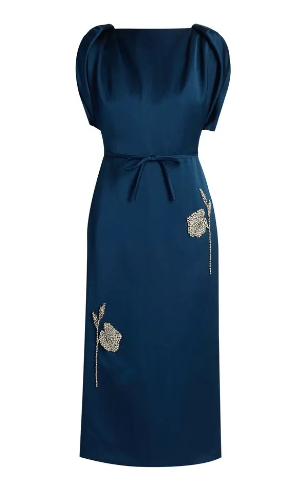 Erdem Embroidered Heavy Satin Midi Dress