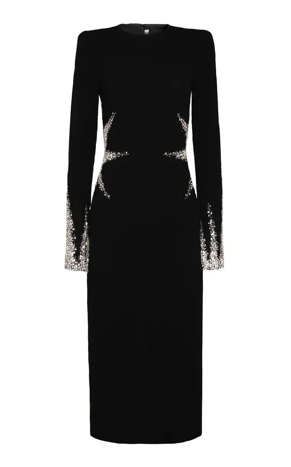 Naeem Khan Embellished Crepe Midi Dress - Black