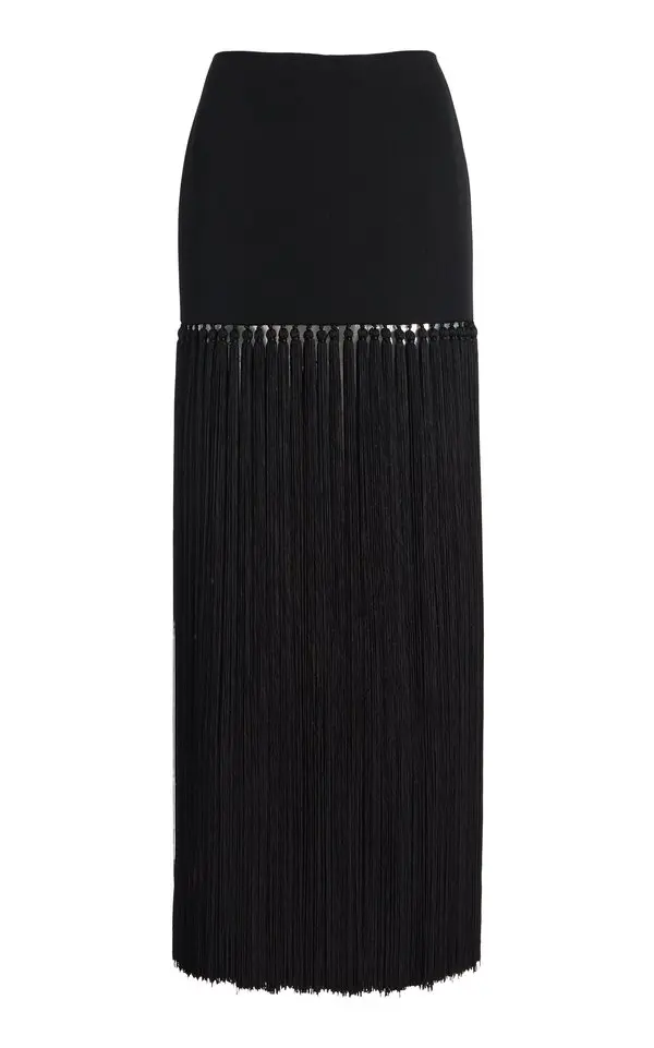 Michael Kors Wool Gabardine Midi Skirt With Tassels - Black