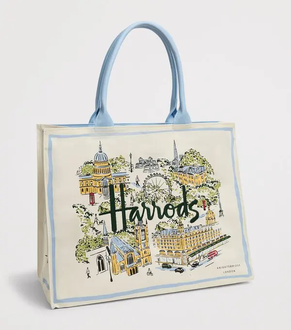 Harrods Canvas City Stories Tote Bag - Ivory