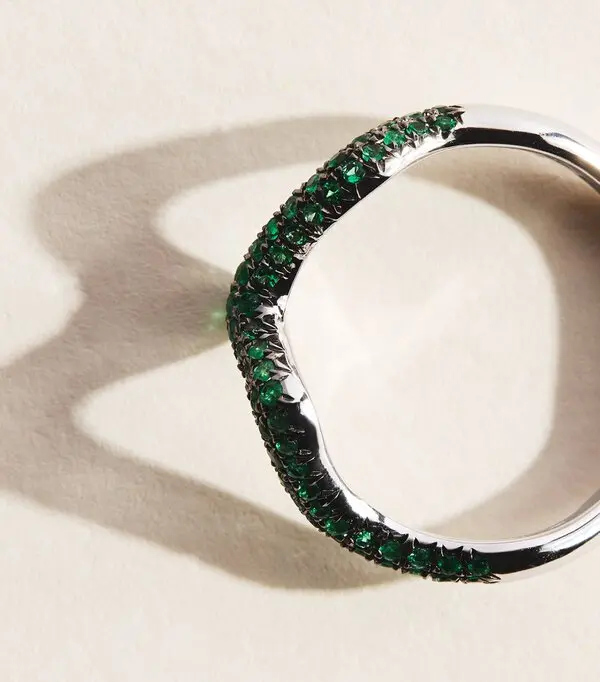 Shay White And Emerald Wave Ring