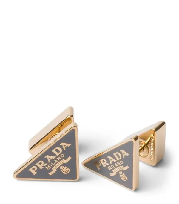 Prada Enamel Triangle Logo Earrings - Metallic