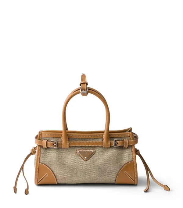 Prada Small Linen-leather Bonnie Top-handle Bag