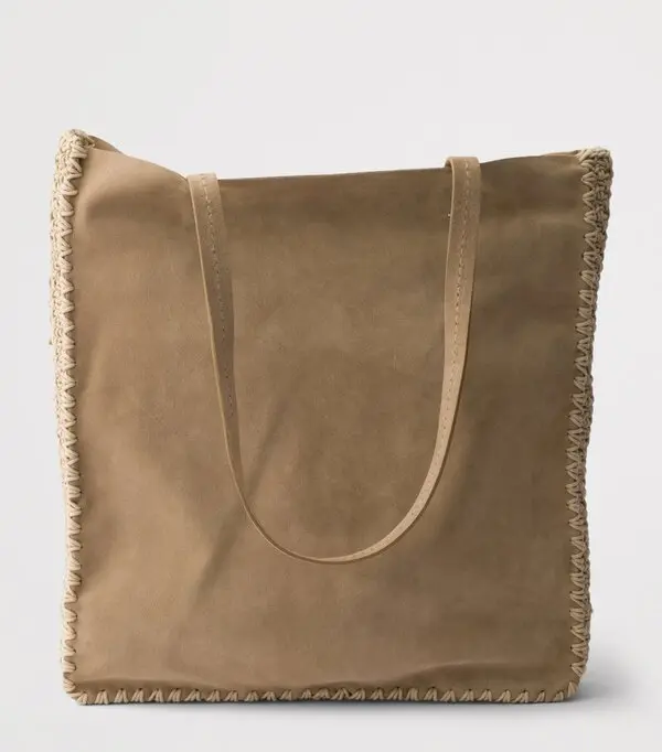 Prada Large Suede And Crochet Tote Bag