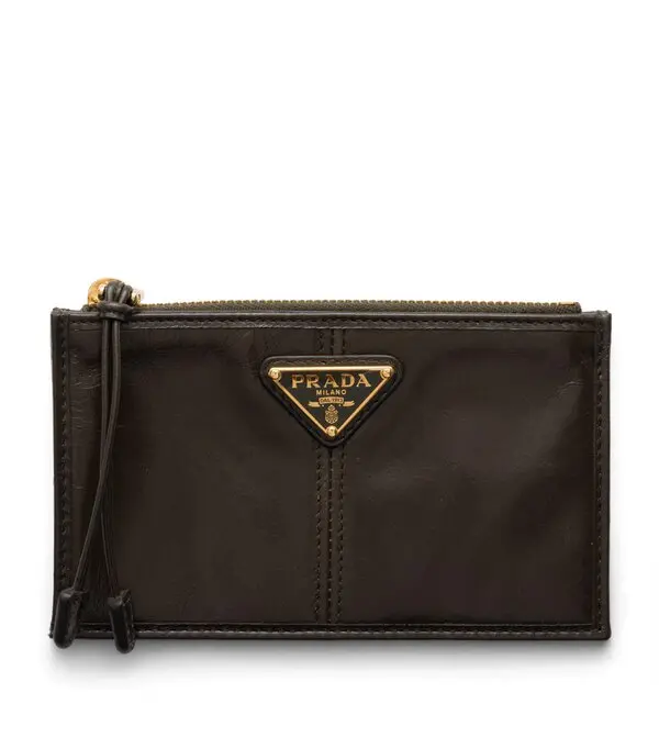 Prada Saffiano Leather Zip Card Holder - Green