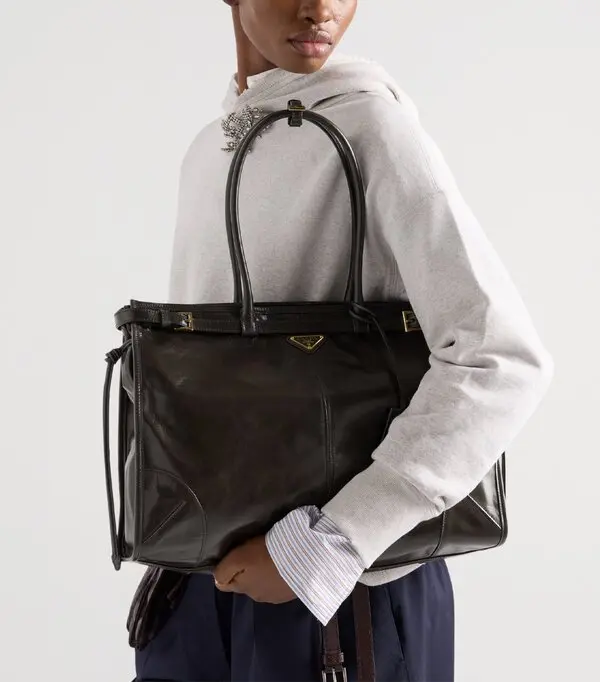 Prada Extra Large Leather Bonnie Shoulder Bag