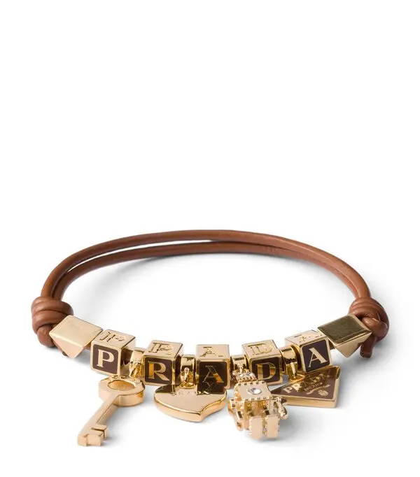 Prada Nappa Leather Logo Charm Bracelet - Brown
