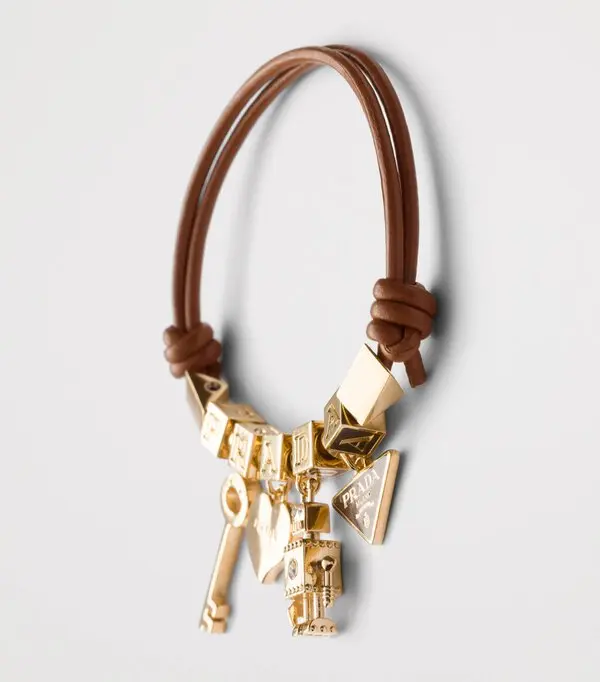 Prada Leather Logo Charm Bracelet