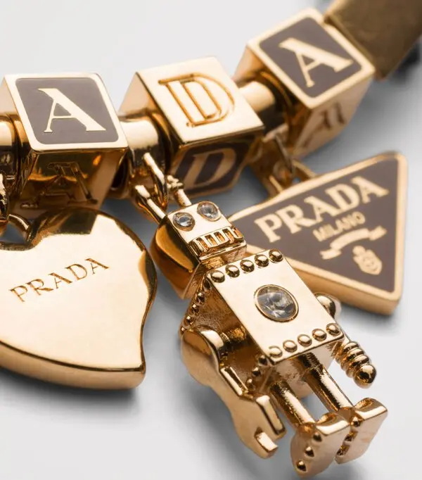 Prada Leather Logo Charm Bracelet