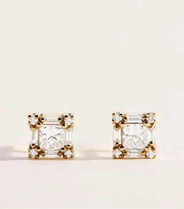 SUZANNE KALAN Princess Cut Diamond Stud Earrings - Gold