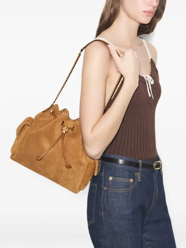 Tory Burch Charlie Suede Leather Bucket Bag