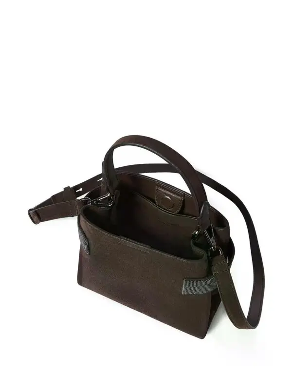 Brunello Cucinelli Suede Top Handle Bag With Monili Decoration - Brown