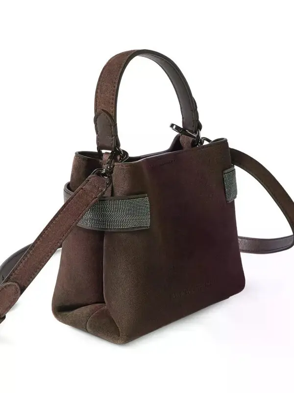 Brunello Cucinelli Suede Top Handle Bag With Monili Decoration - Brown