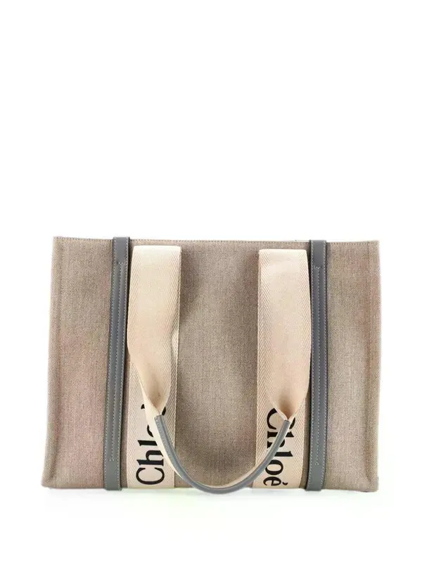 Chloé Woody Canvas With Leather Medium Tote Bag - Blue