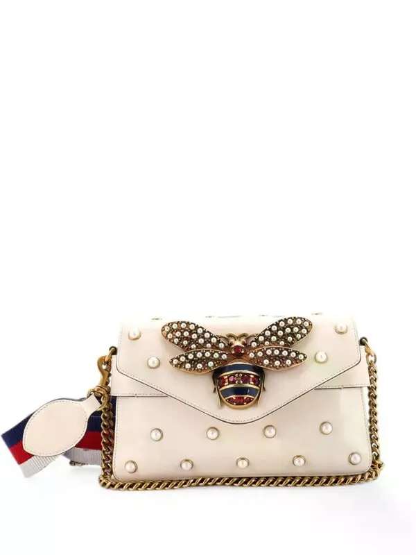 Gucci Broadway Pearly Bee Embellished Leather Mini Shoulder Bag
