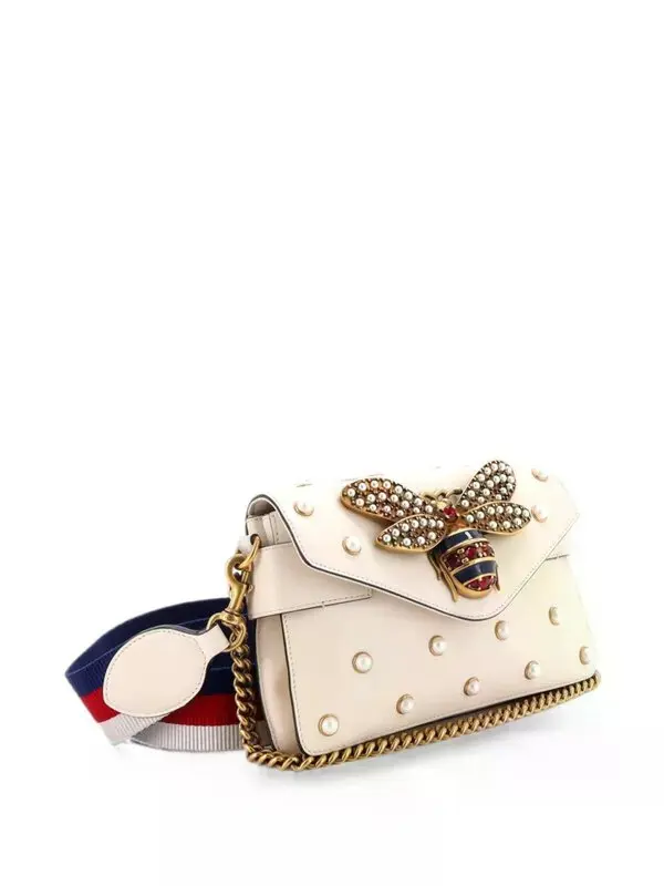 Gucci Broadway Pearly Bee Embellished Leather Mini Shoulder Bag
