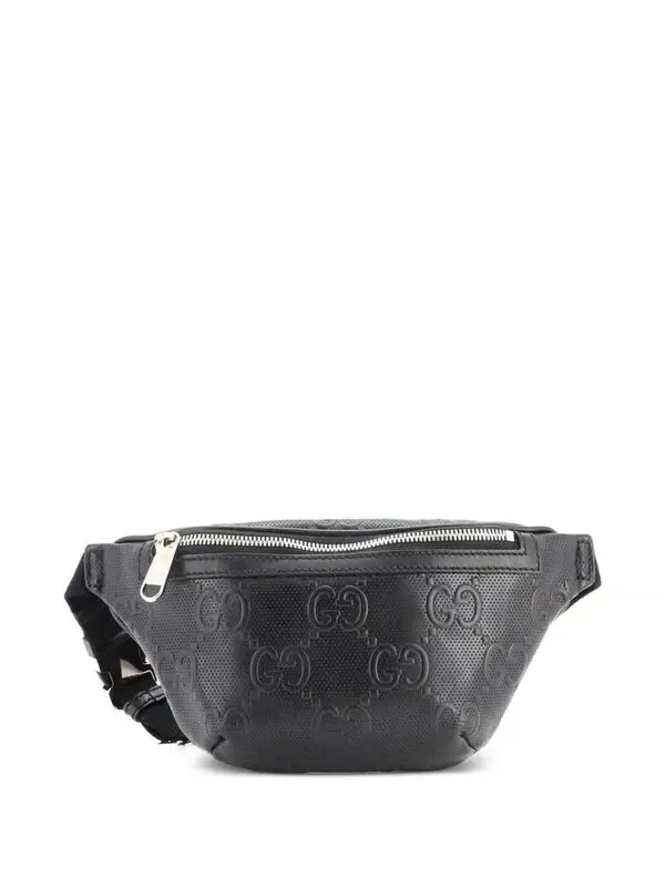 Gucci Gg Embossed Perforated Leather Belt Bag - Black