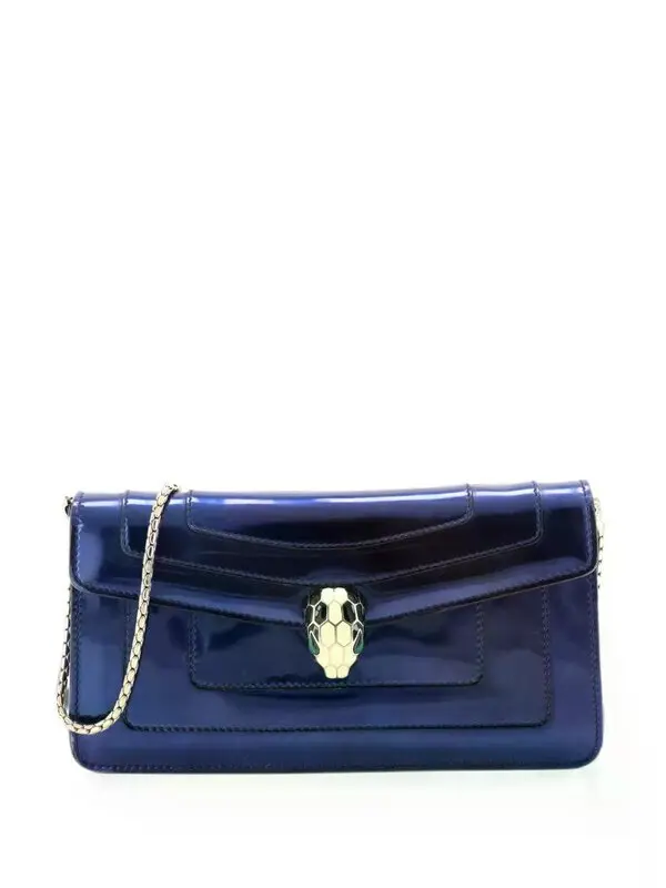 BVLGARI Serpenti Forever Patent Medium Shoulder Bag - Blue